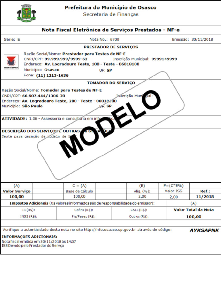 Modelo Nota Fiscal Eletrônica | PDF