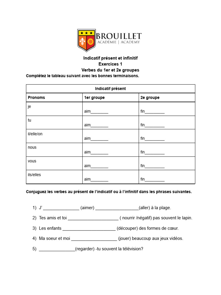 Fiches d'exercices sur le présent | PDF | Verbe | Conjugaison
