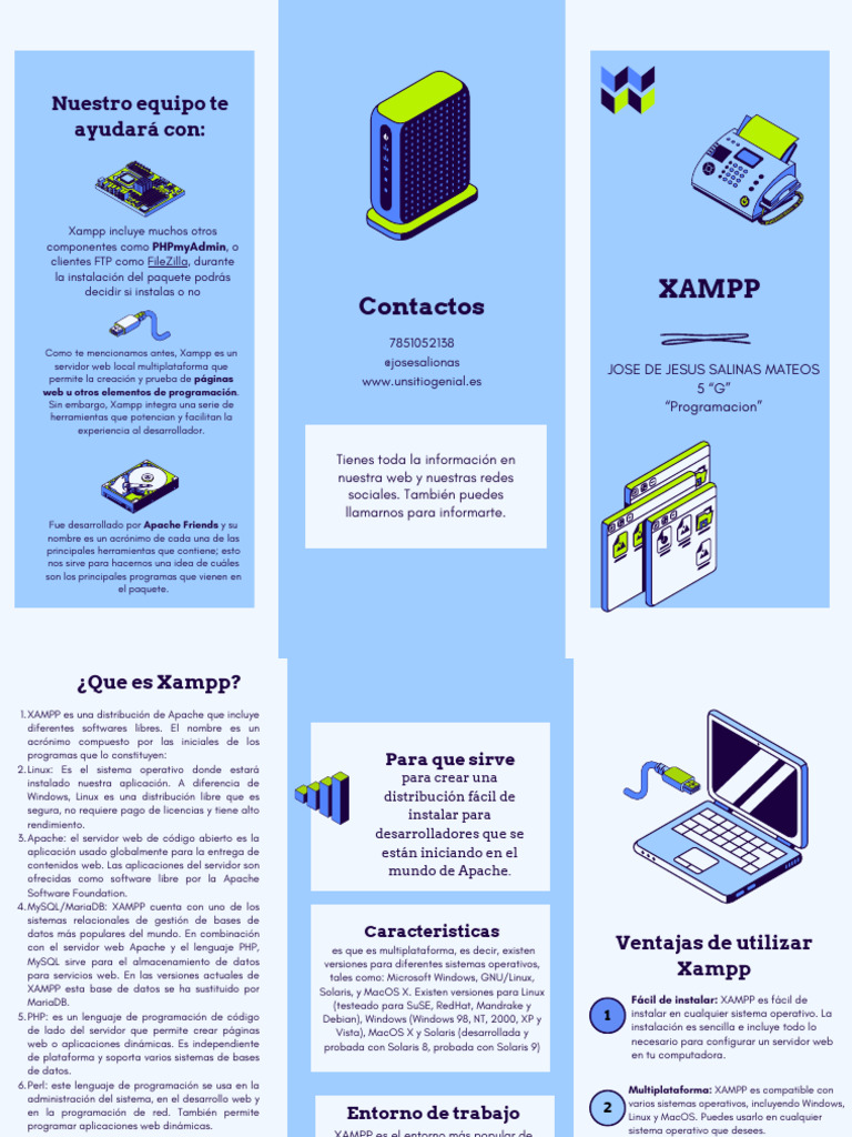 Folleto Tríptico Negocio de Tecnología Empresarial Moderno Azul y Verde | PDF | Php | Mi sql