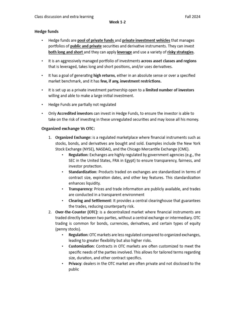 Discussion Notes and Extra Learning | PDF | Over The Counter (Finance ...