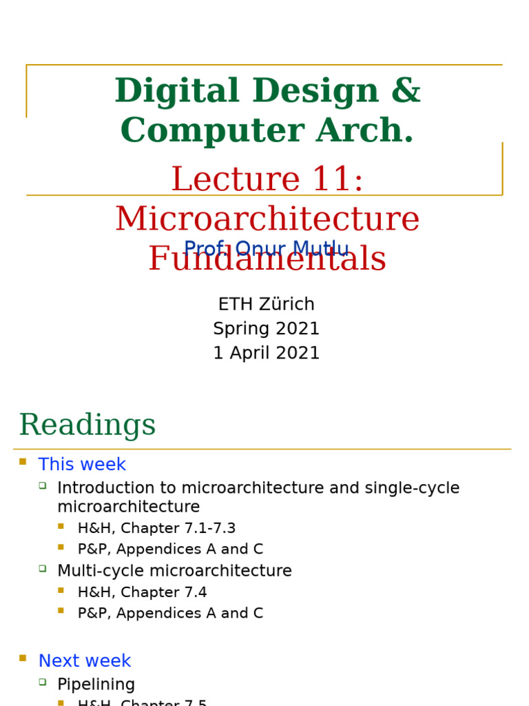 Onur Digitaldesign - Comparch 2021 Lecture11 Microarchitecture Fundamentals Afterlecture | PDF ...