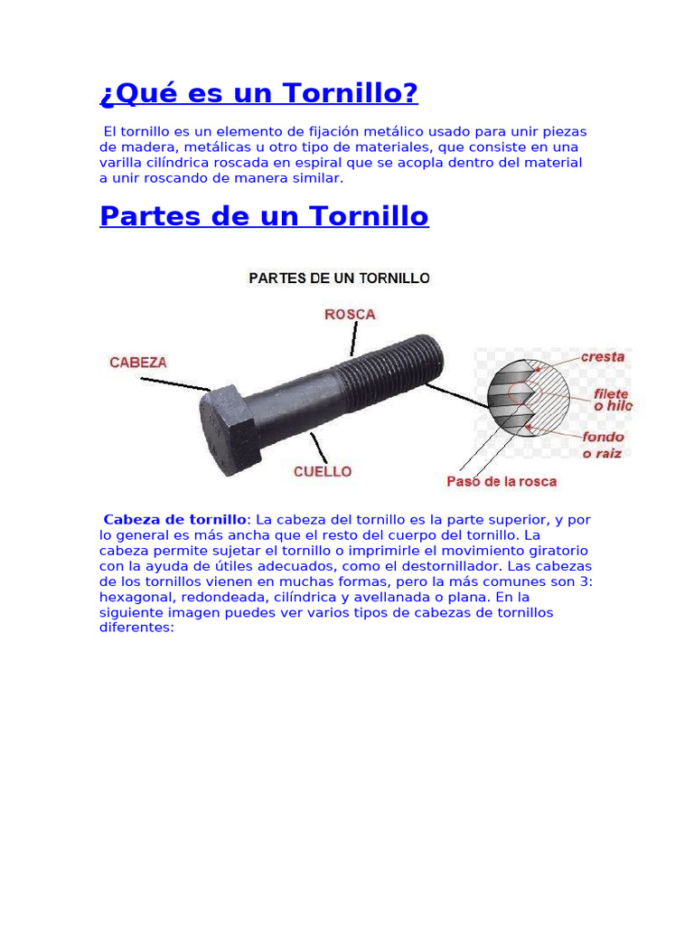 Qué Es Un Tornillo | PDF | Tornillo | Metalurgia