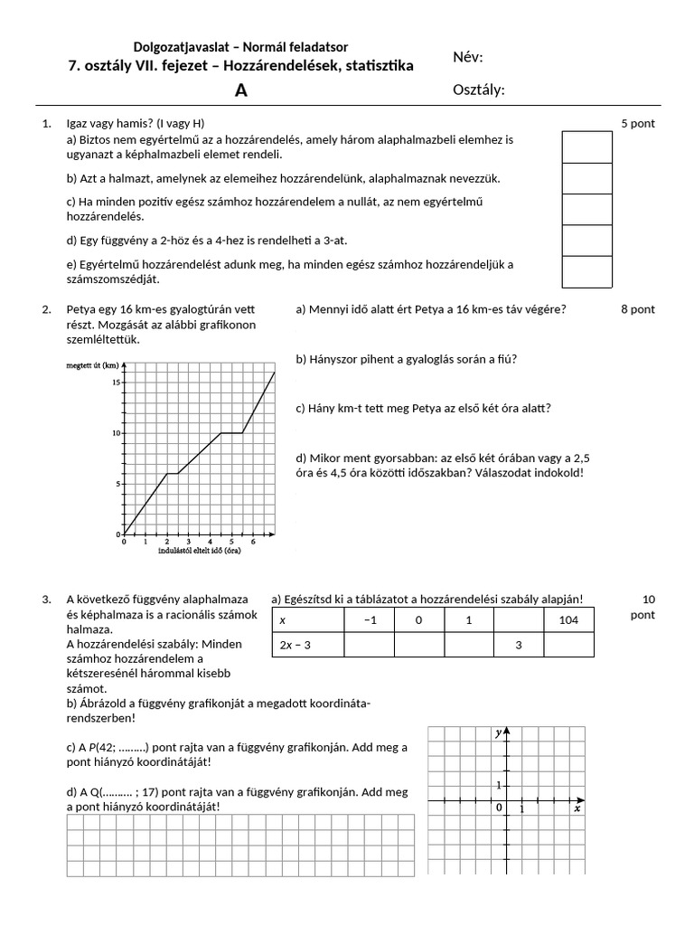 Matematika7 7 Hozzárendelések Statisztika AF 2022 | PDF