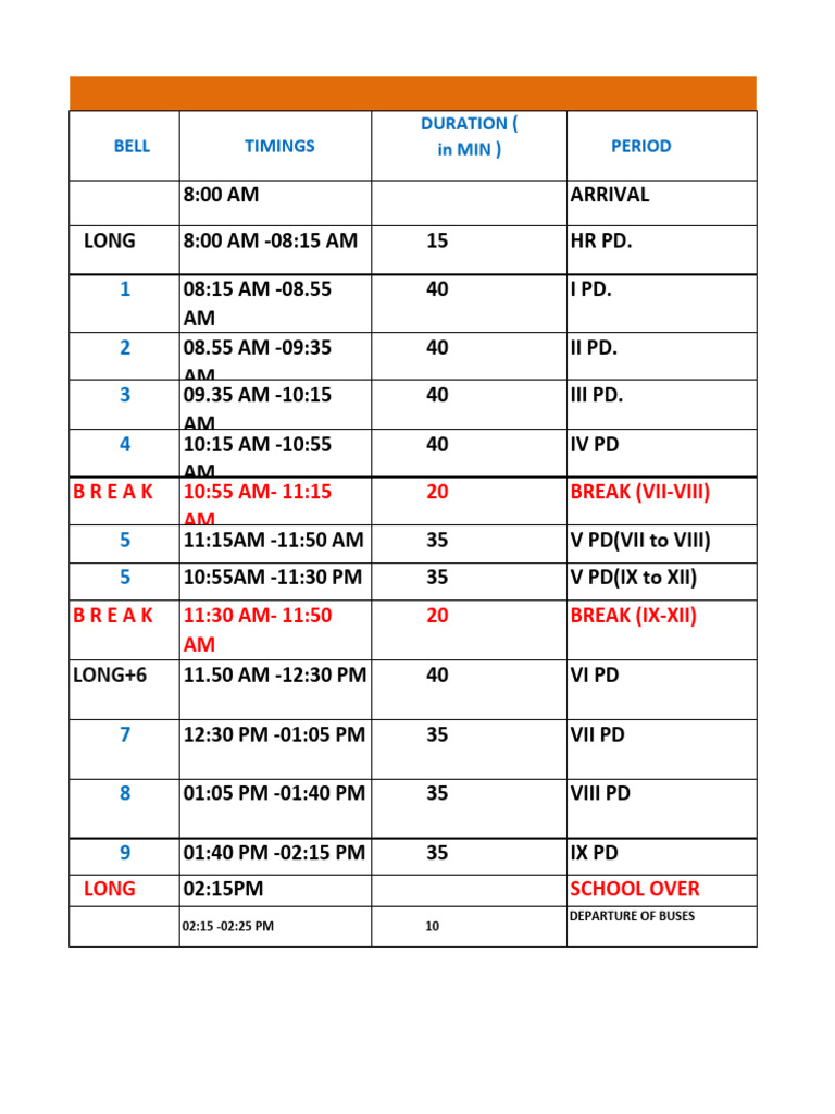 Winter Bell Timings:wef 22-10-2024 | PDF