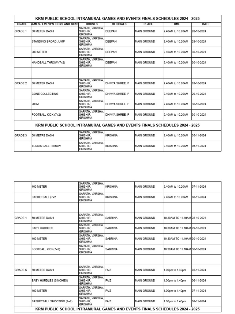 Intramural Games and Events Finals Schedules 2024 - 2025 | PDF | Summer Olympic Games | Olympic ...