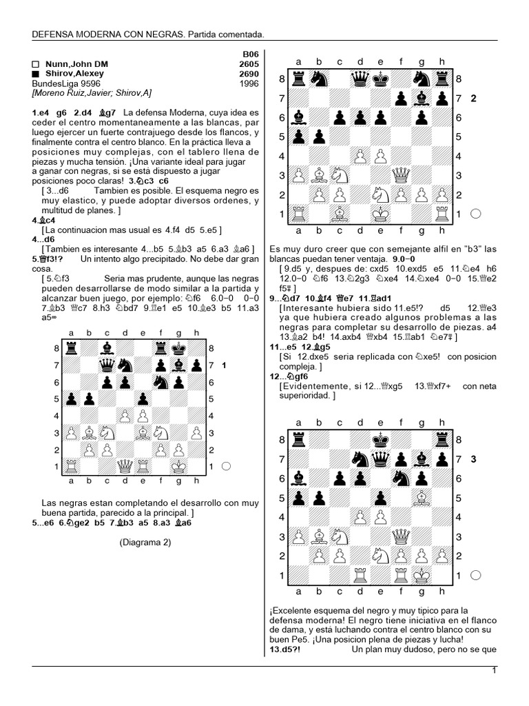 Defensa Moderna: Análisis de Partida | PDF | Aperturas de ajedrez ...