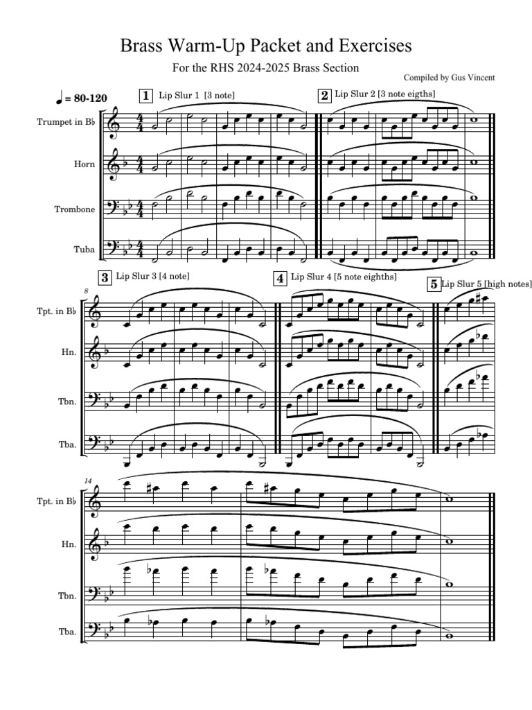 RHS Brass Warm-Up Exercises 2024-2025 | PDF | Music Production ...