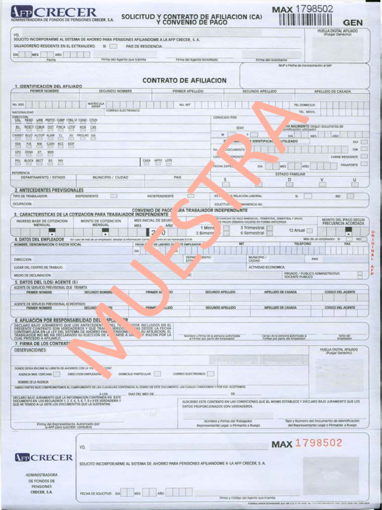 Afp Crecer - Solicitud y Contrato de Afiliación (Ca) | PDF