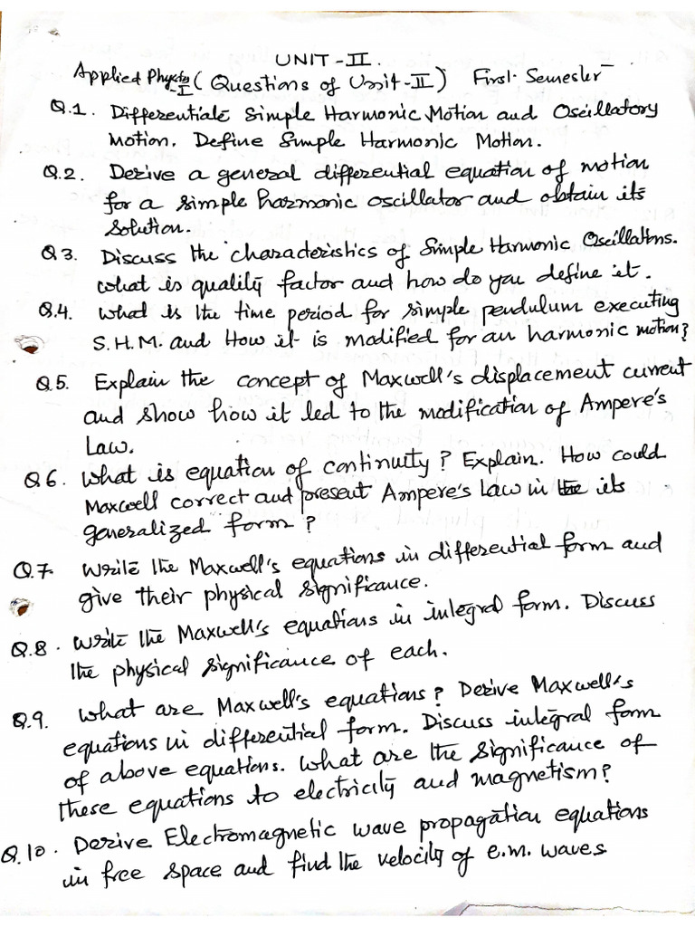 Theoritical Qand Numericals (EMT Unit-II Applied Physics-I) | PDF