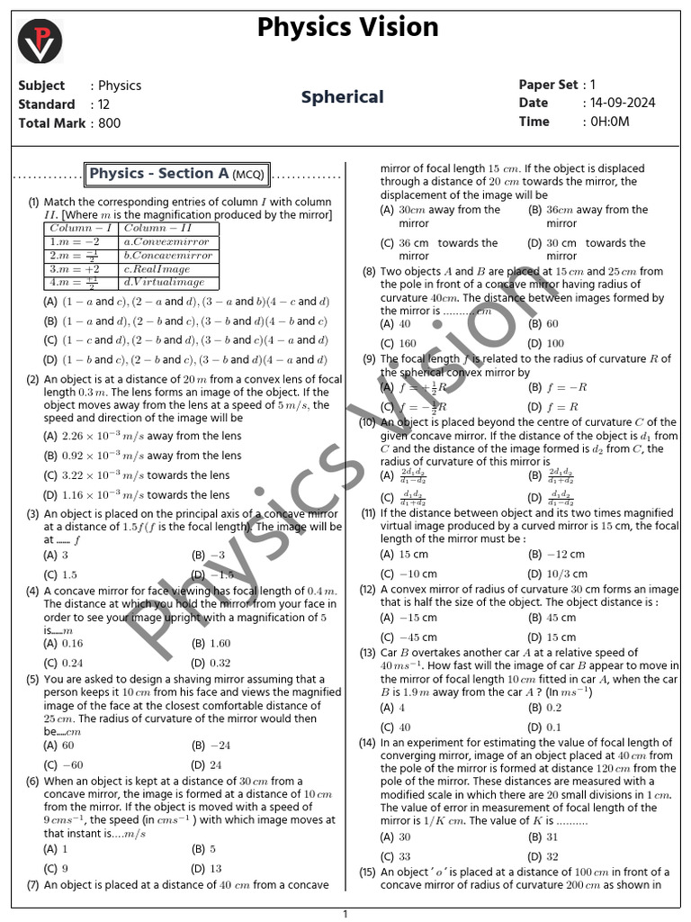 Spherical 1726313802 | PDF | Mirror | Refraction