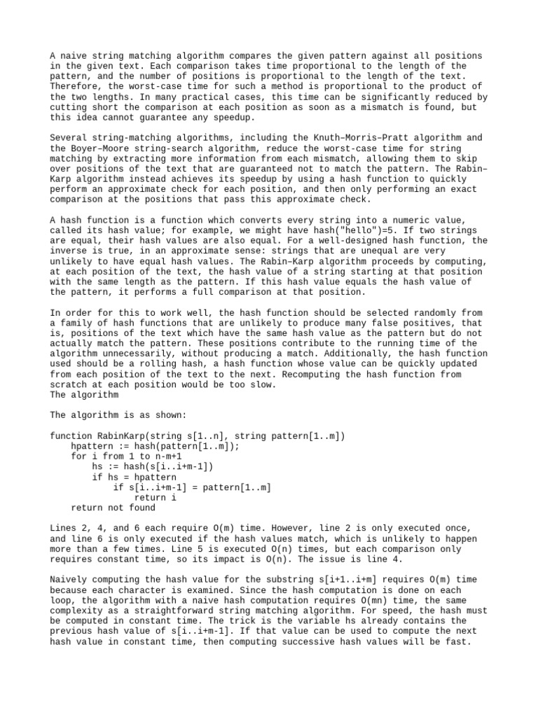 Rabin-Karp Algorithm | PDF | Algorithms And Data Structures | Algorithms Rabin-Karp Algorithm | PDF | Algorithms And Data Structures | Algorithms