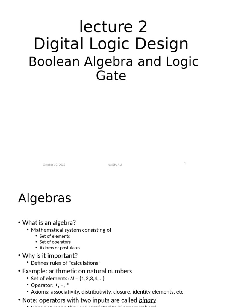 Lect 2 Boolean Algebra and Logic Gates | PDF | Logic Gate | Integrated ...