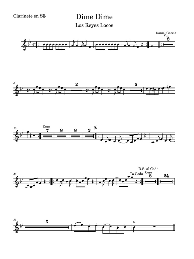 Dime Dime Sheet Music for Clarinete | PDF