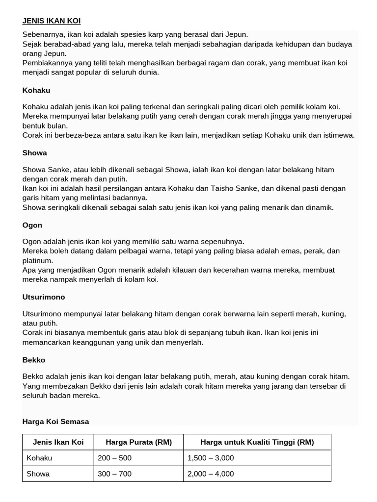 Jenis Ikan Koi | PDF