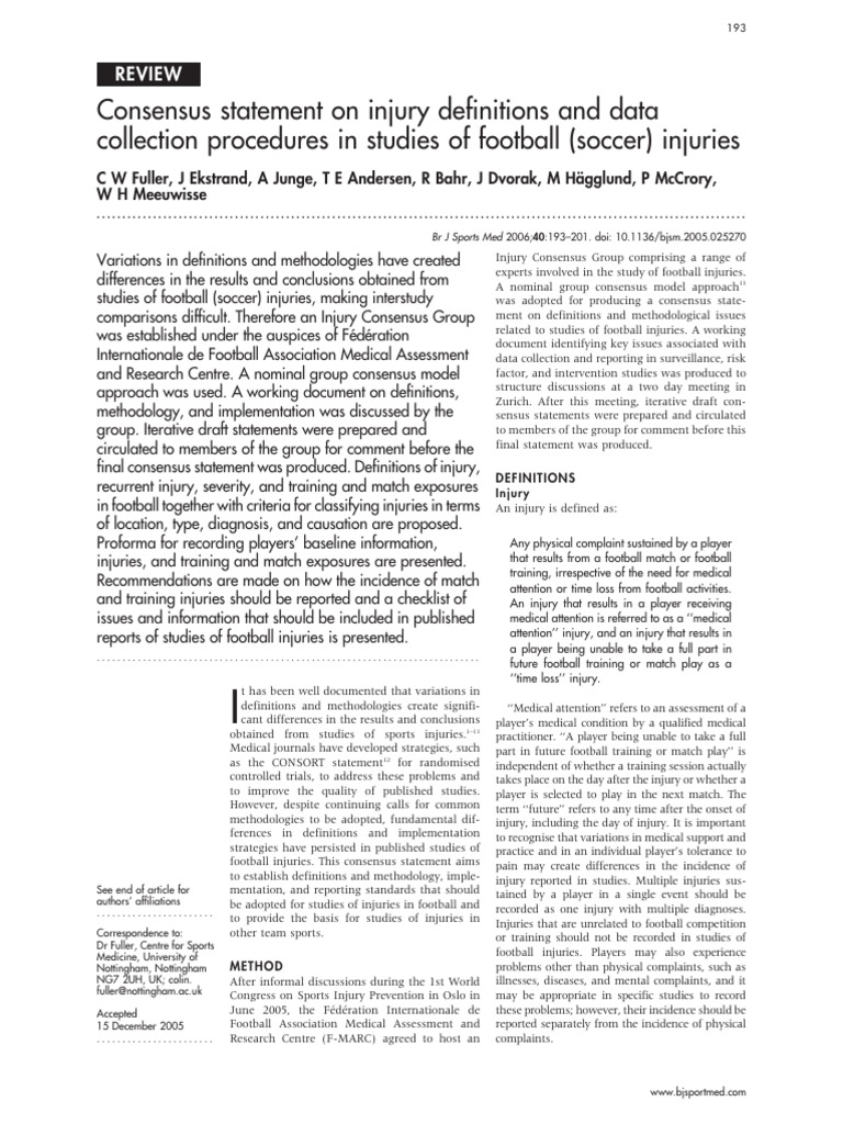 Consensus Statement On Injury Definitions and Data Collection ...