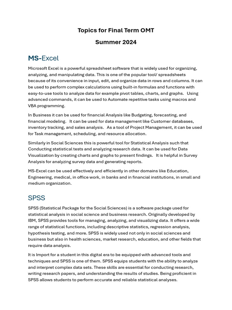 Omt Topics For Final Term | PDF | Spss | Microsoft Excel