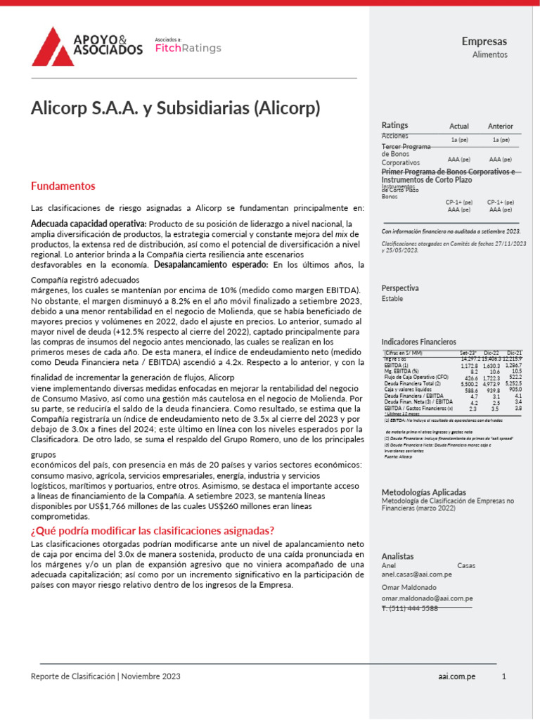 Alicorp Set 23 VF PDF | PDF | Deuda | Compartir (Finanzas)