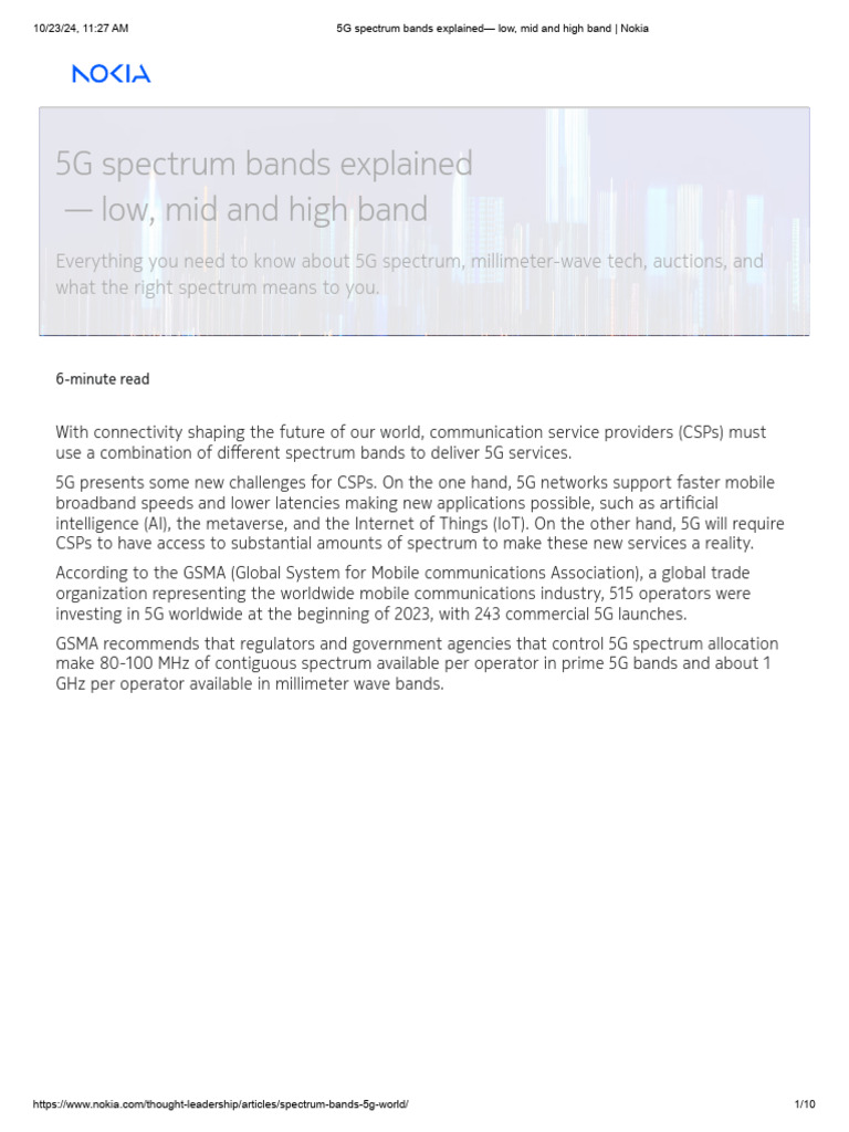 5G Spectrum Bands Explained - Low, Mid and High Band - Nokia | PDF | Radio Spectrum | Radio ...