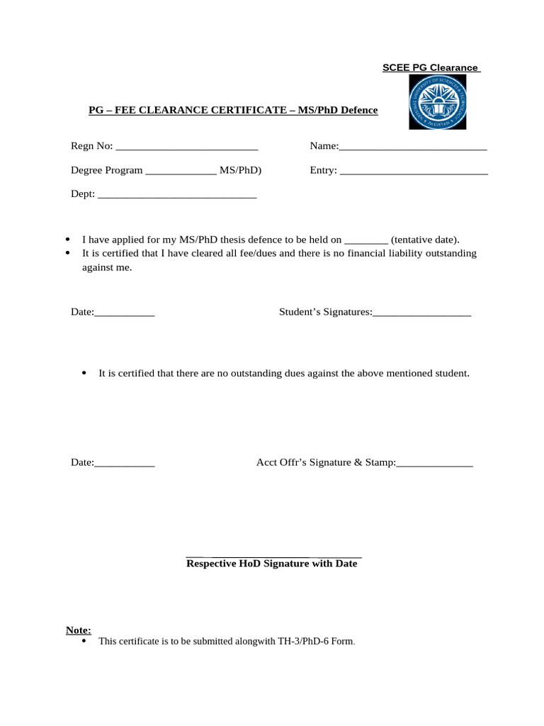 Fees Clearance Form For TH 3 | PDF