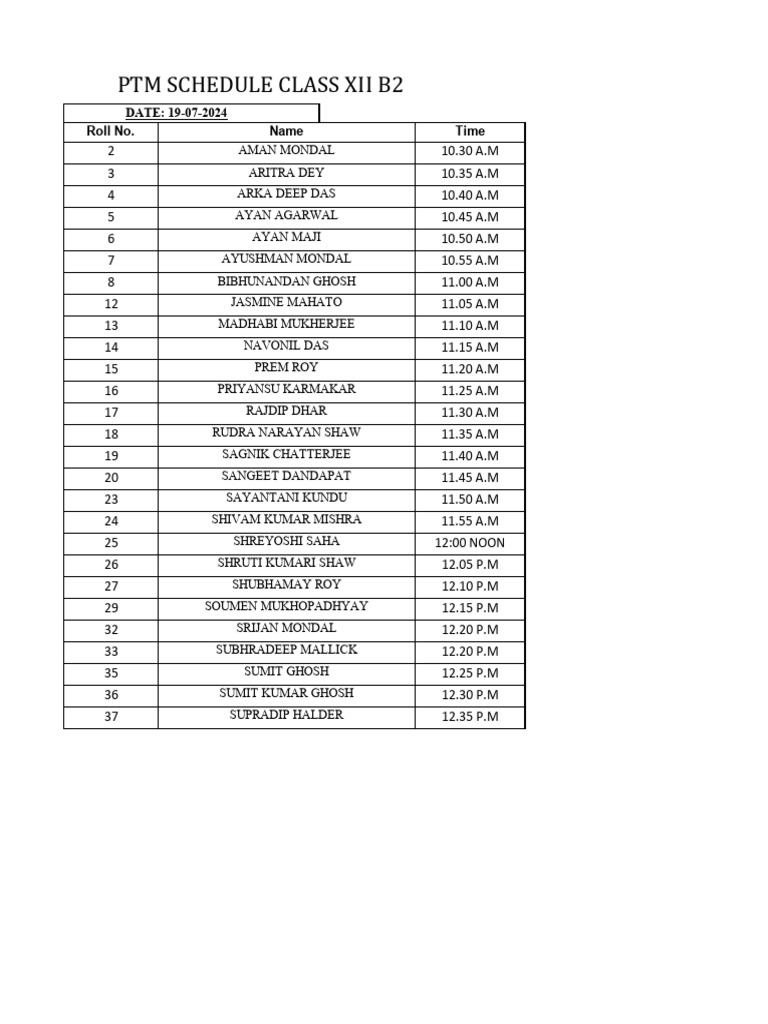 PTM Schedule of Xii b2 - 2 | PDF PTM Schedule of Xii b2 - 2 | PDF