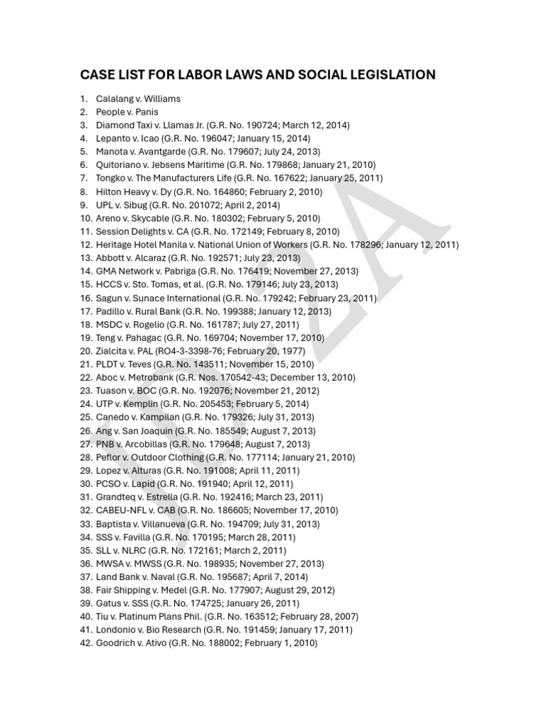 2a-Case List For Labor Laws and Social Legislation | PDF | Travel ...