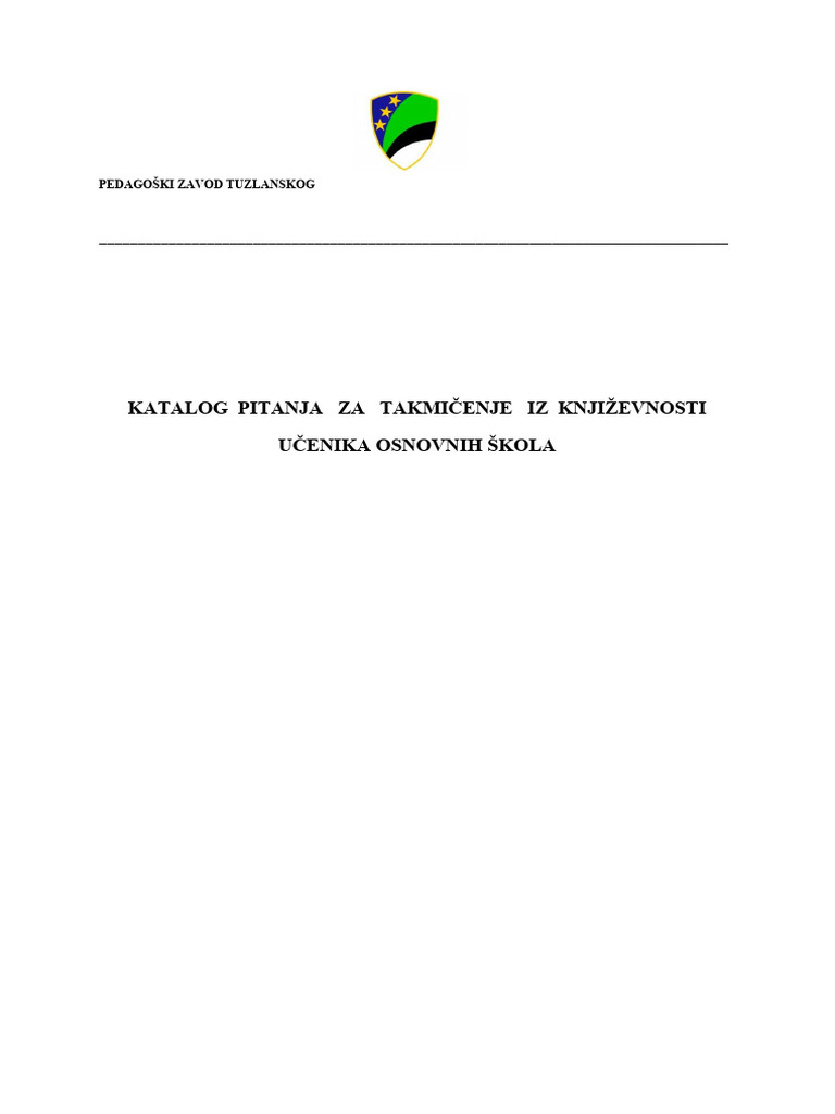B H S Katalog Pitanja Za Takmičenje Književnost - VI Razred (1) - 2 | PDF