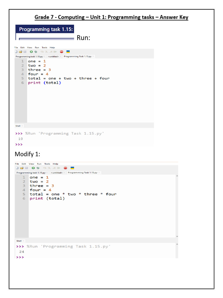 Answer Key - Unit1 Programming Tasks | PDF Answer Key - Unit1 Programming Tasks | PDF