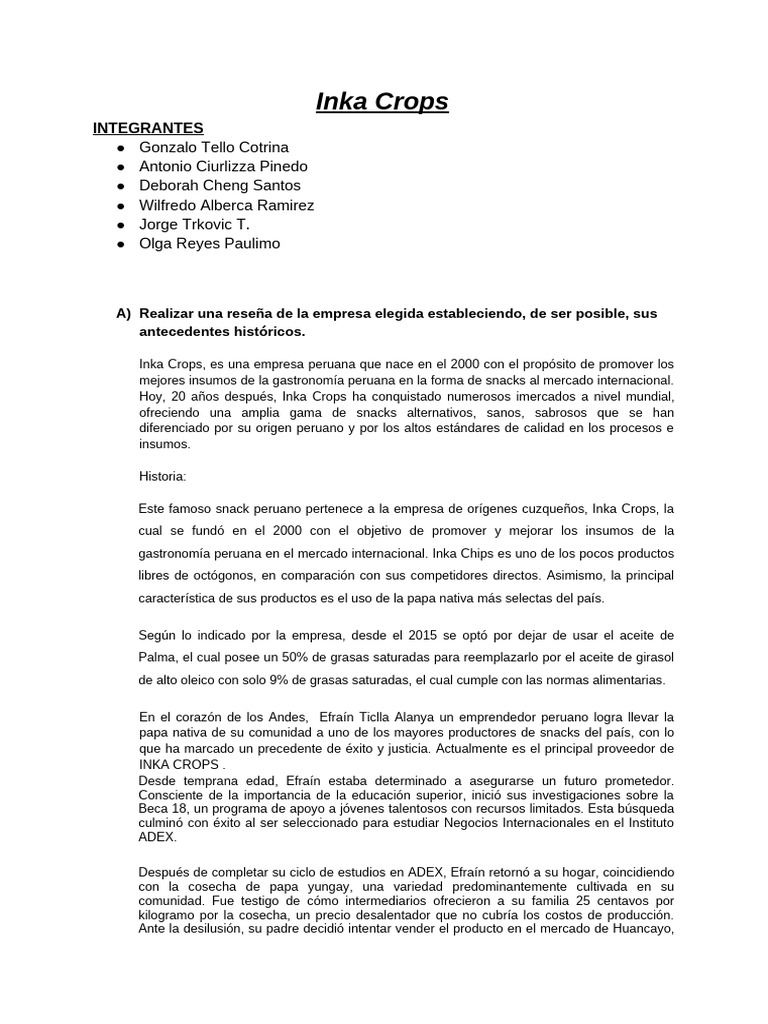 Inka Crops - Planeamiento Estratégico | PDF | Economias