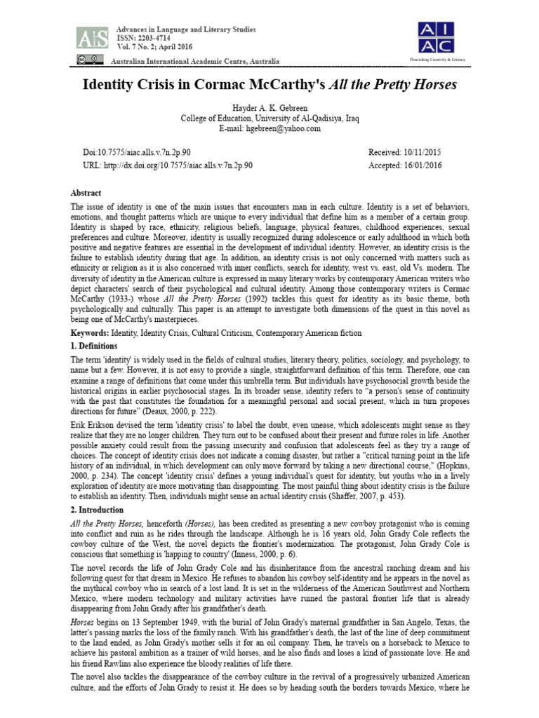 Identity Crisis in Cormac McCarthys All | PDF | Identity (Social Science)