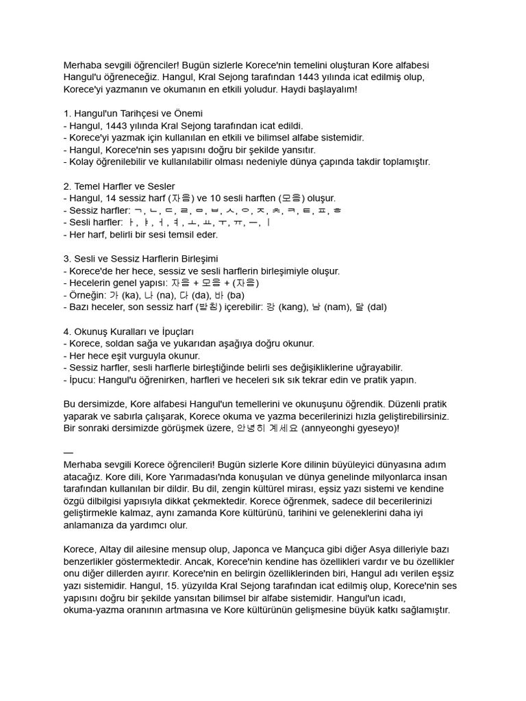 Korece Ders Notlari | PDF