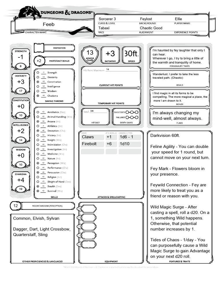 Feeb Character Sheet | PDF | D20 System | Gary Gygax Games