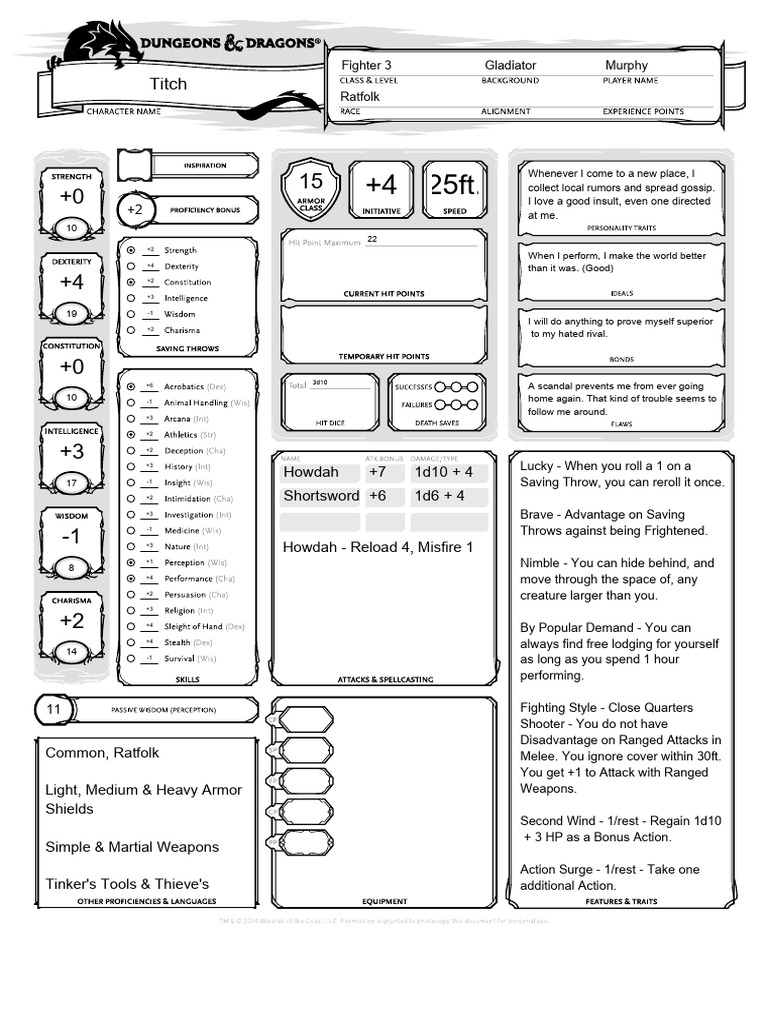 Titch Character Sheet | PDF