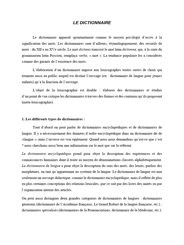 Types et Structures des Dictionnaires | PDF | Dictionnaire | Genre ...