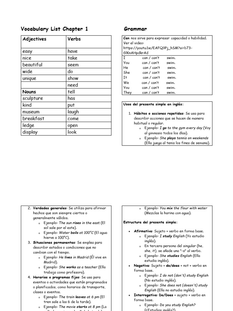 Vocabulario y Gramática: Presente Simple | PDF | Estudios de idiomas ...