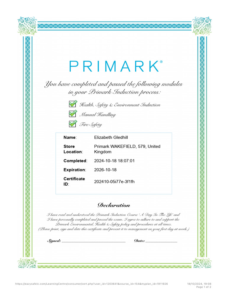 Primark Wakefield Certification | PDF