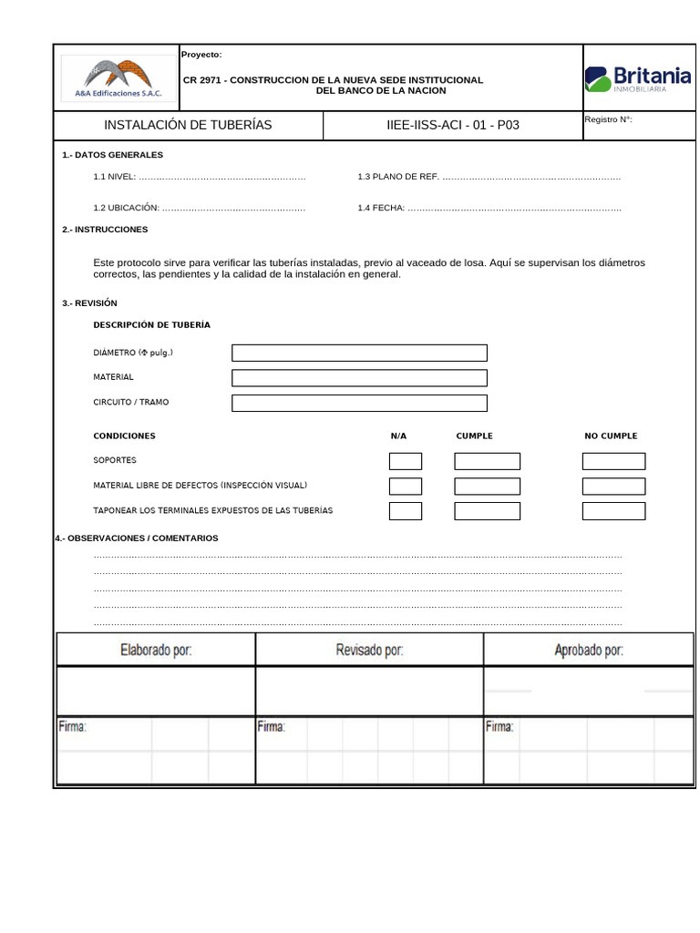 Verificación de Instalación de Tuberías PN-CAL-IISS-01.P03 | PDF