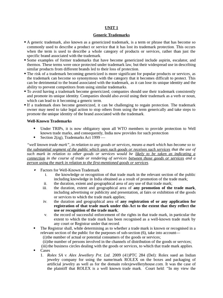 Trademark Notes | PDF | Trade Dress | Trademark