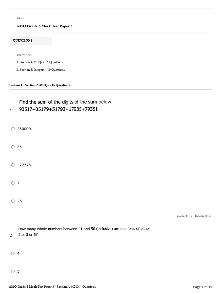 AMO Grade 6 Practice Set 3 | PDF | Multiple Choice | Qualifications