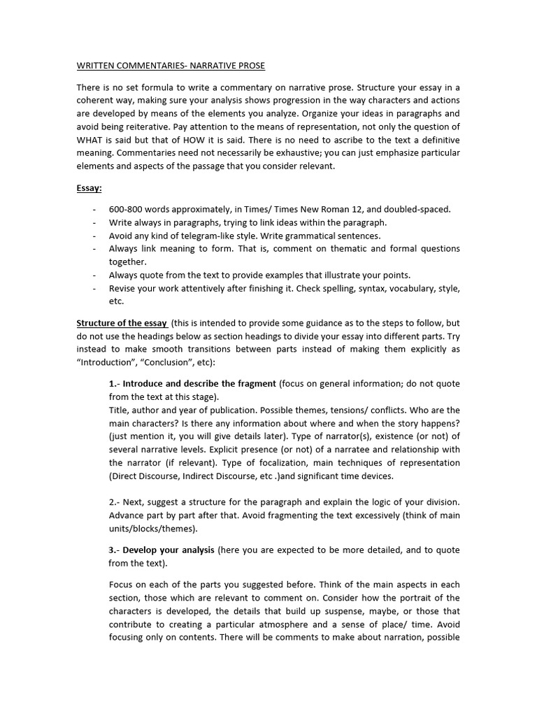 Instructions Narrative Essay | PDF | Narrative | Essays