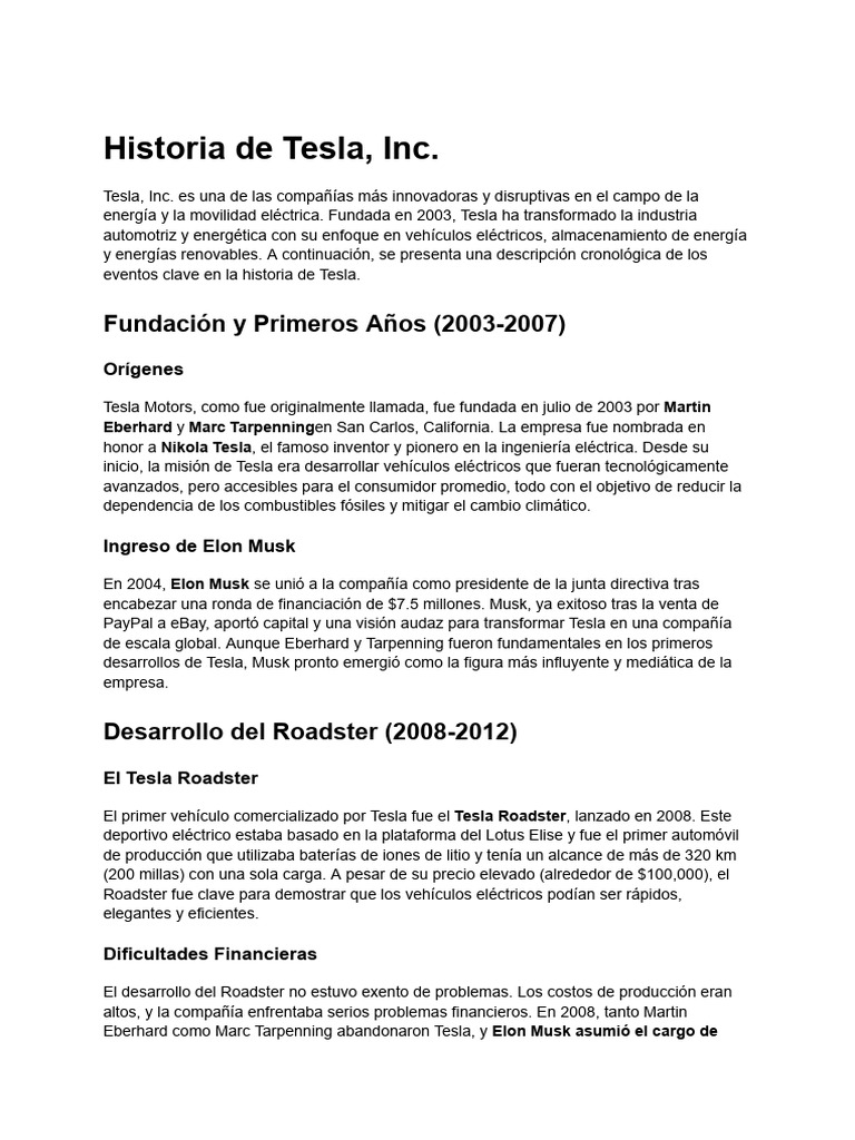 Historia de Tesla, Inc. desde 2003 | PDF | Tesla Model S | Elon Musk
