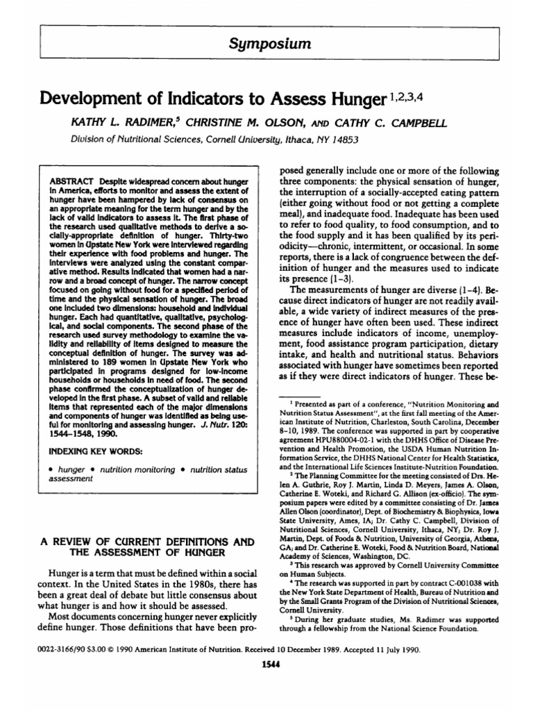 Assessing Hunger: Indicators Development | PDF | Hunger | Food Security