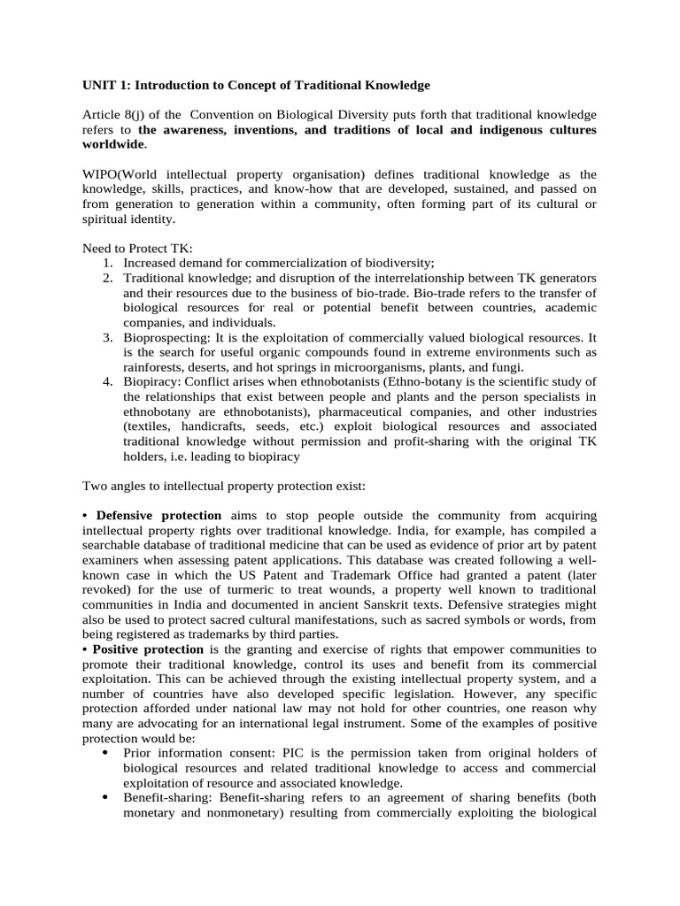 TK Notes | PDF | Traditional Knowledge | Trips Agreement