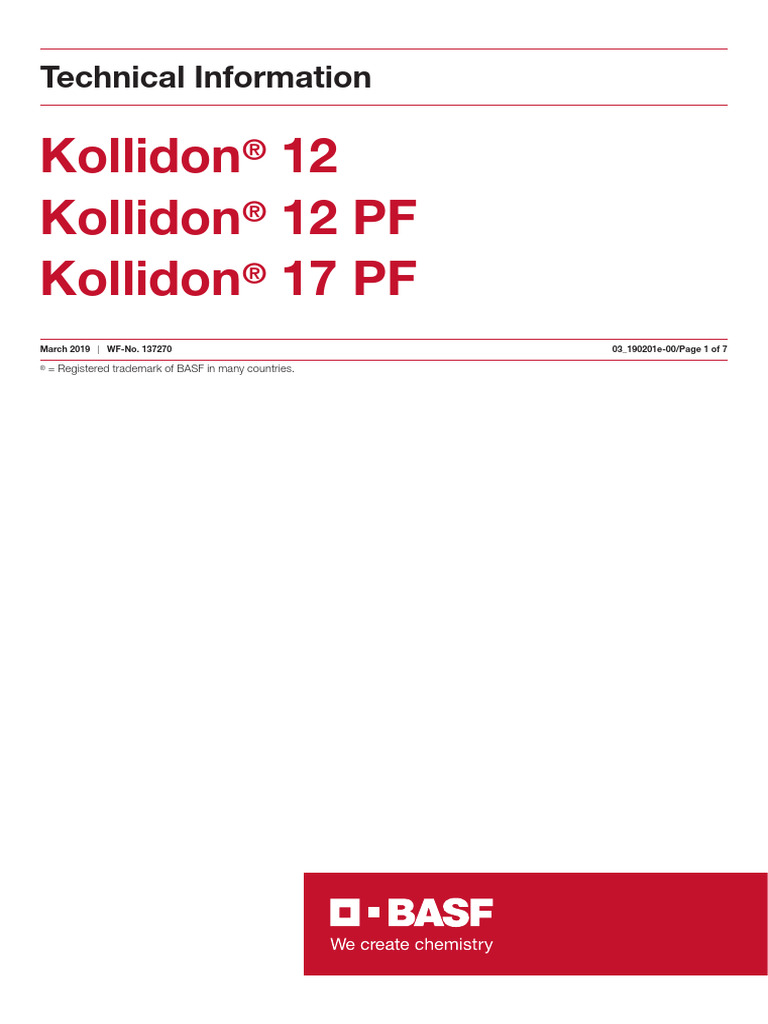 Kollidon® 12/12 PF/17 PF Overview | PDF | Chemical Substances ...