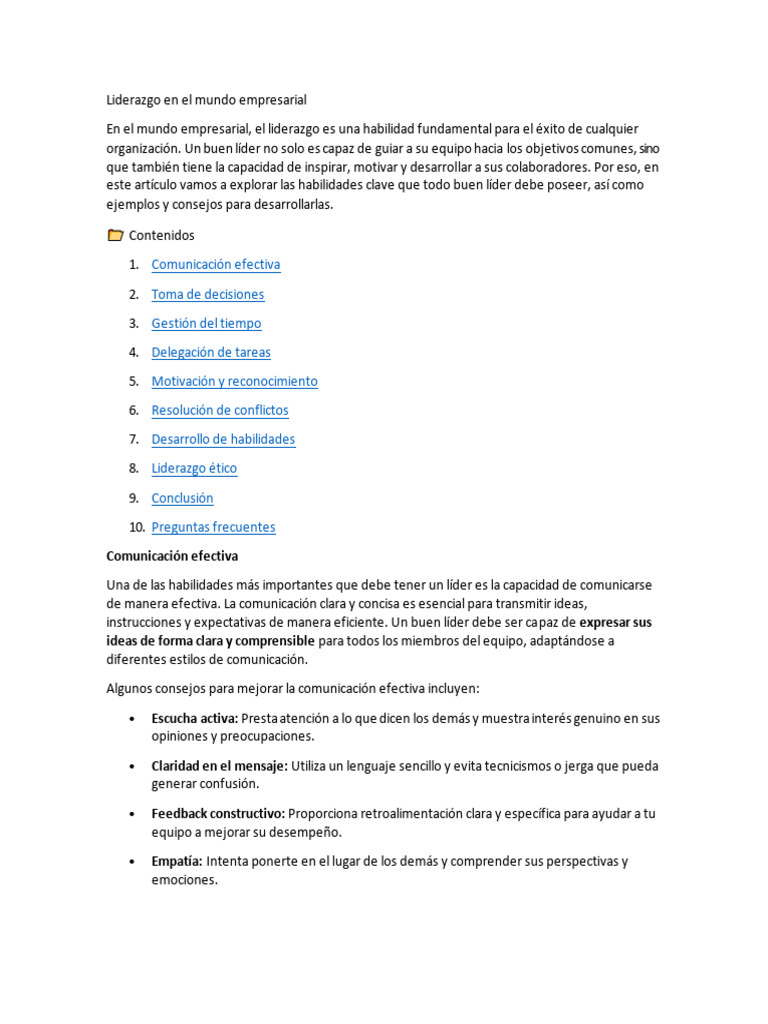 Liderazgo en El Mundo Empresarial | PDF | Gestión del tiempo ...