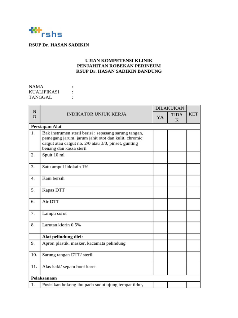 Daftar Tilik Penjahitan Robekan Perineum | PDF