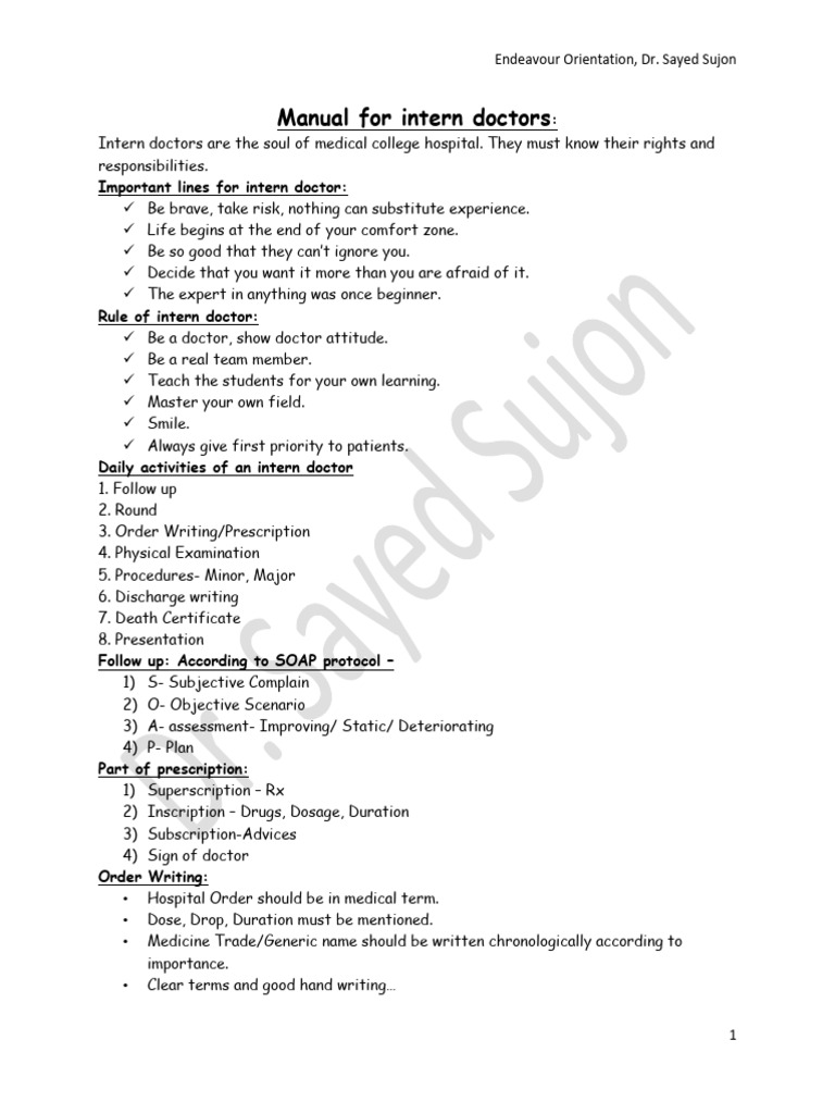 Intern Doctor Manual. DR Sayed Sujon | PDF | Childbirth | Dose (Biochemistry)