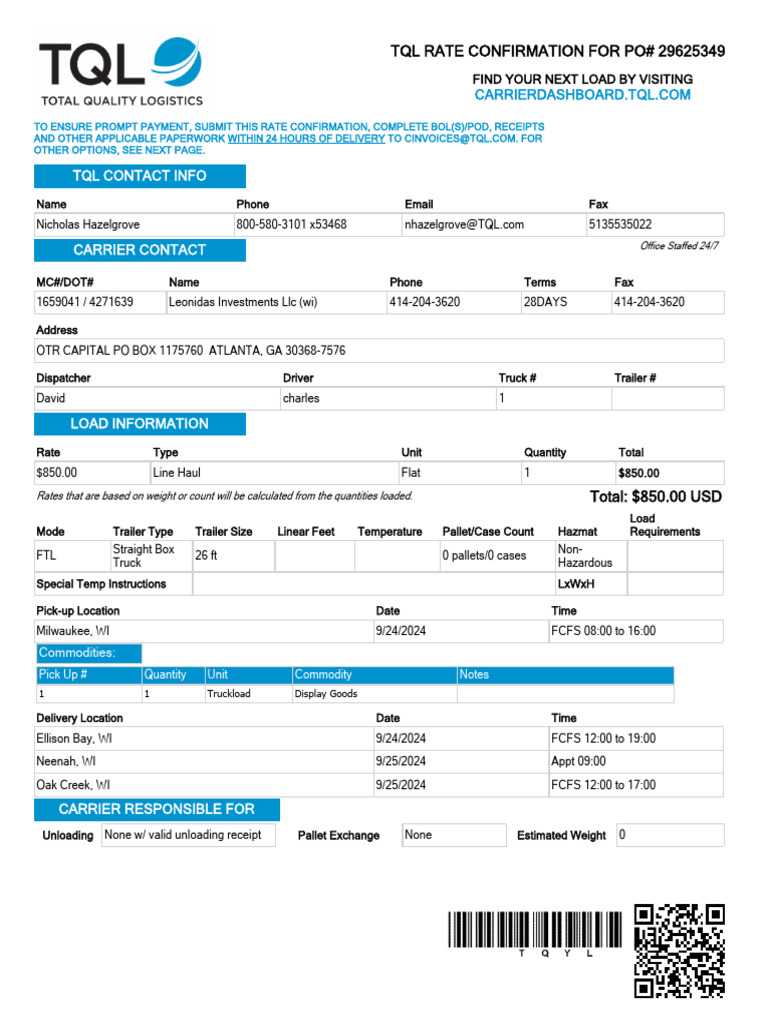 Carrier Rate Confirmation | PDF | Cargo