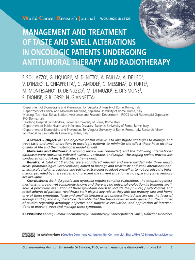 Management and Treatment of Taste and Emll Alteration in Oncologic ...