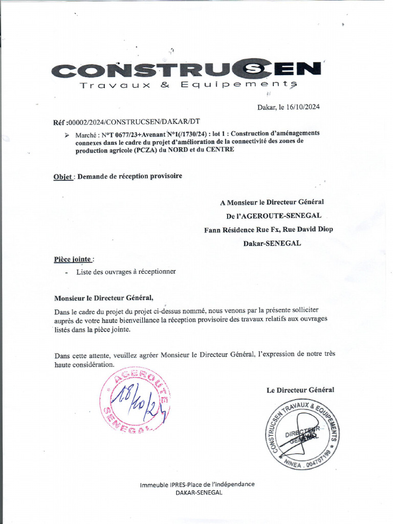 Décharge de La Demande de Réception Provisoire | PDF