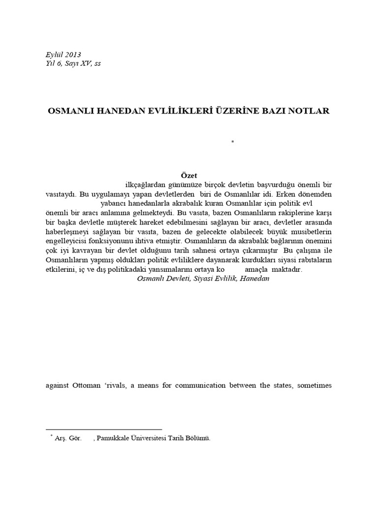 Osmanli Hanedan Evlilikleri Uzerine Bazi Notlar | PDF
